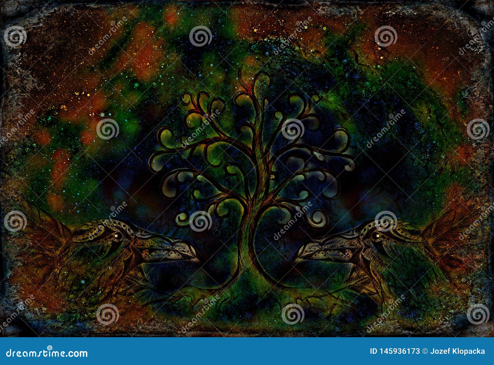 Pair of Ravens with Tree of Life Symbol. Stock Illustration ...