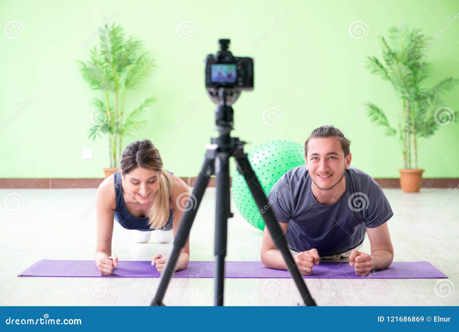 The Pair Recording Sports Video for Vlog Stock Image - Image of media ...