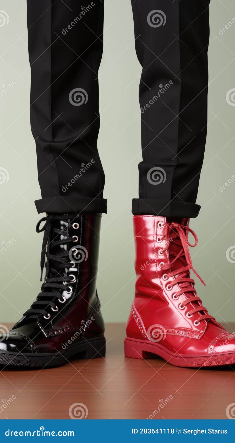 A Pair of Red and Black Boots on a Table. Generative AI Image. Stock ...