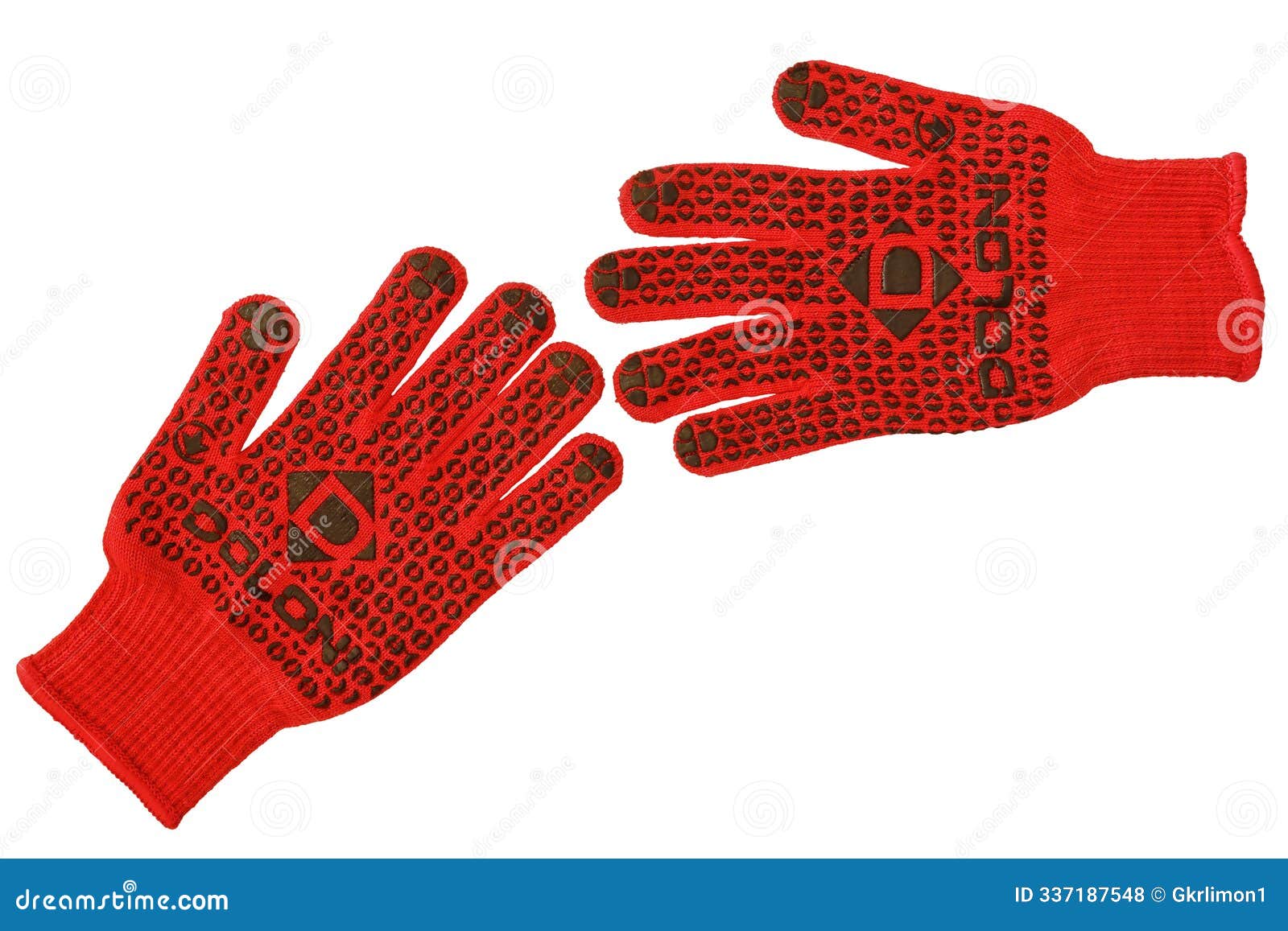 Pair of Red Fabric Work Gloves on Isolated White Background Stock Photo ...