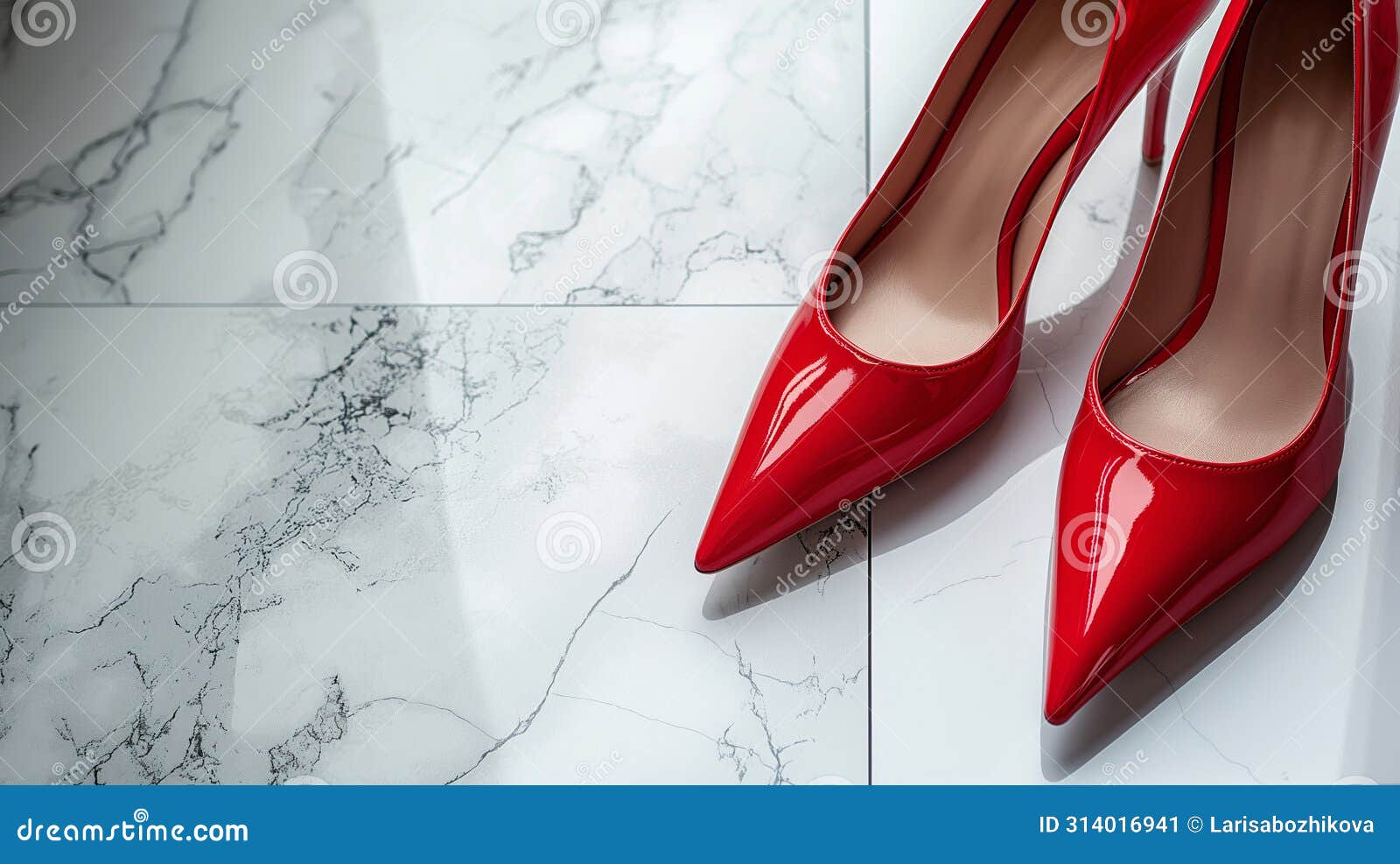 Pair of Red High Heel Shoes on White Marble Background. Top View Stock ...