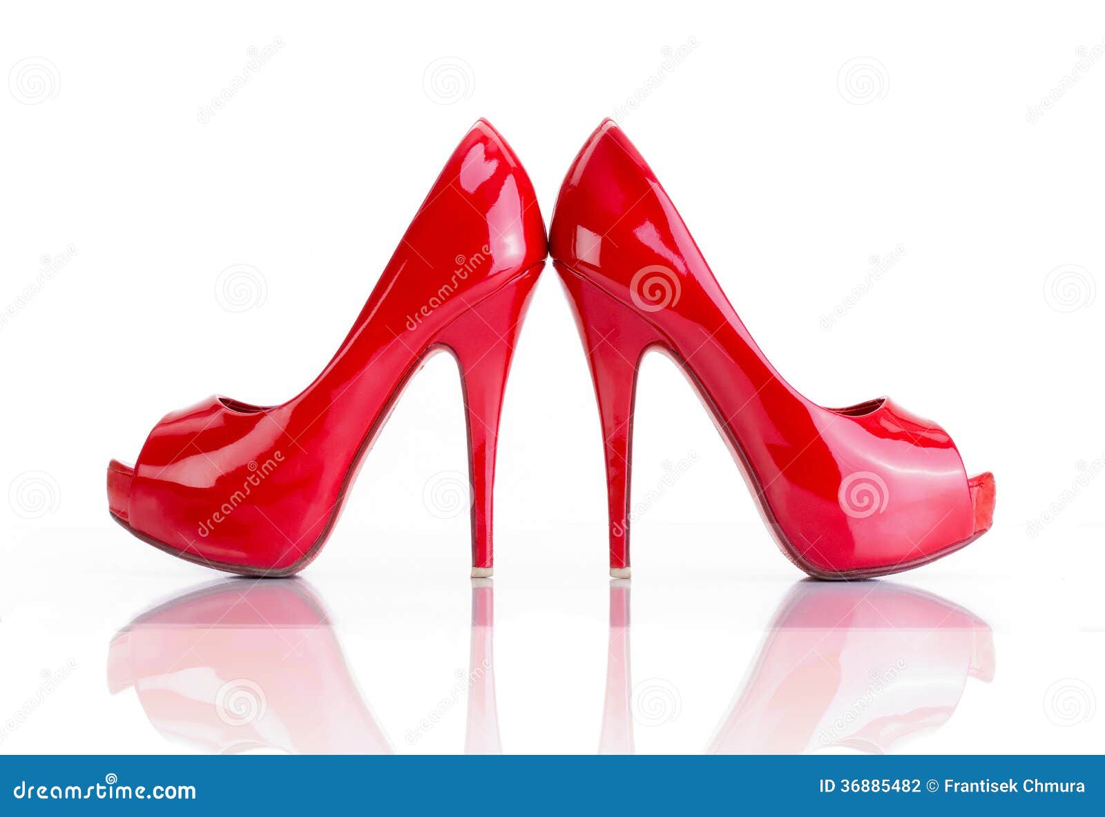 Pair of Red High Shoes. stock photo. Image of reflection - 36885482