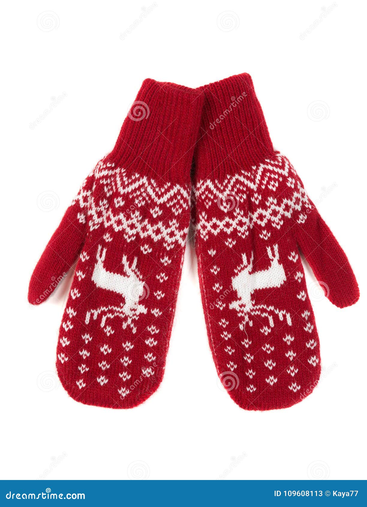 Pair of Red Knitted Woolen Mittens. Isolate on White Stock Image ...