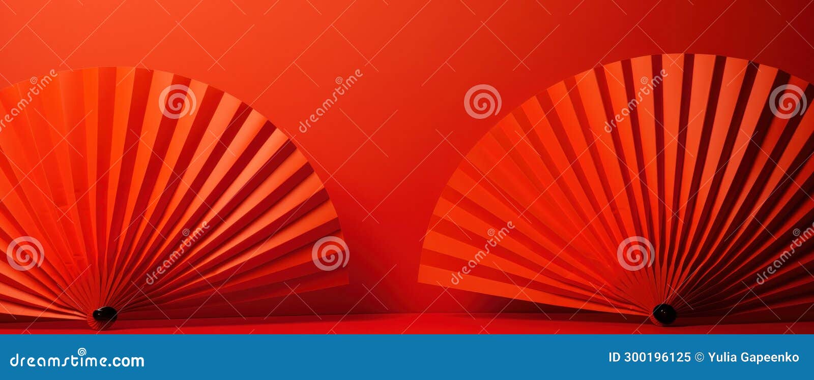A Pair of Red Paper Fans on a Red Background, Panoramic Scale Stock ...