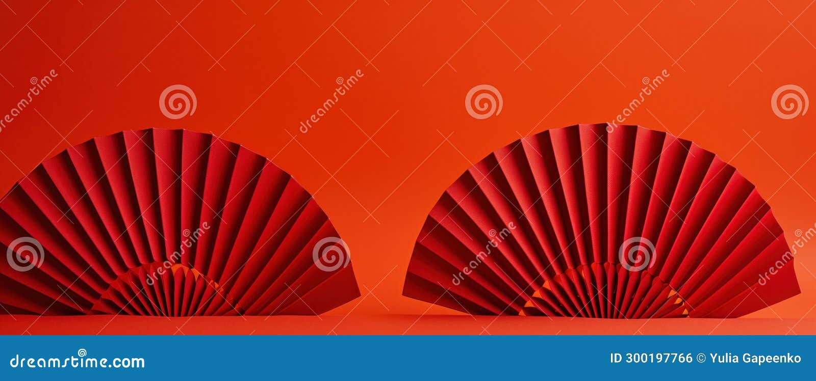 A Pair of Red Paper Fans on a Red Background, Panoramic Scale Stock ...