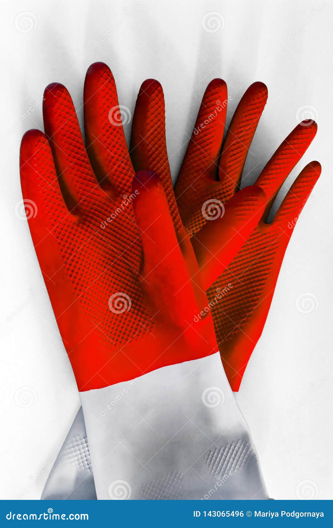 Pair Red Rubber Gloves for Cleaning on White Background, with Shadow ...