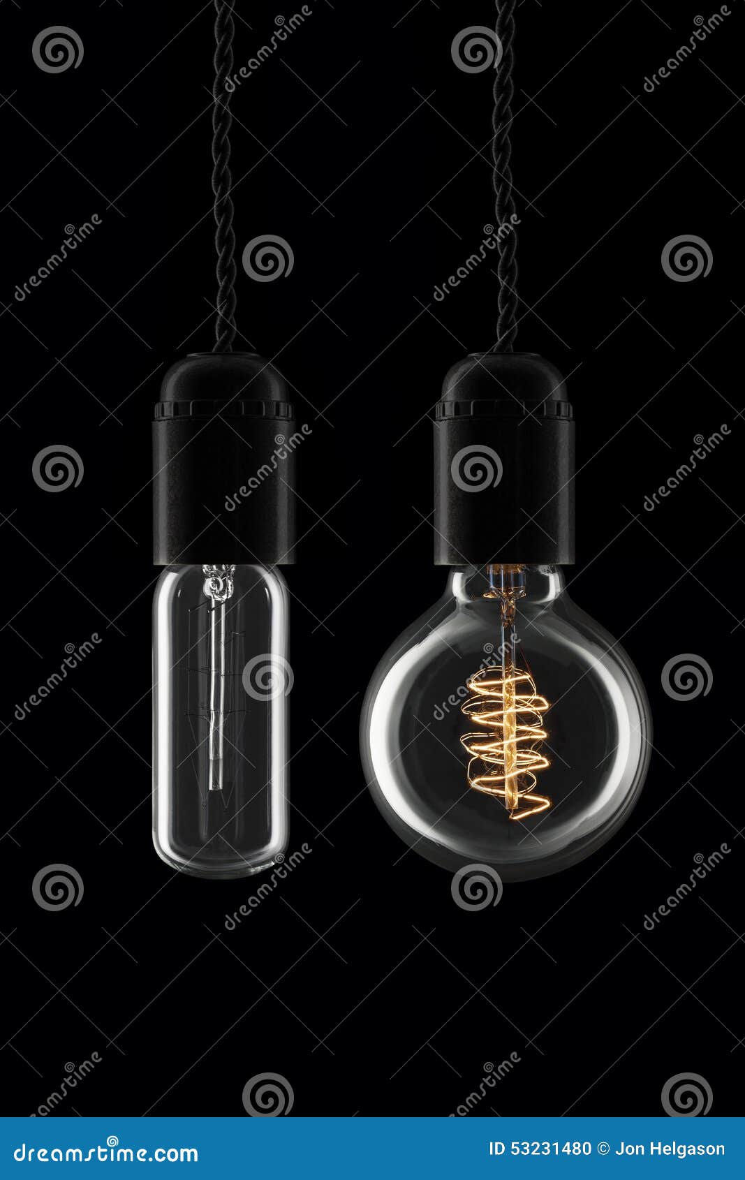 A Pair of Retro Bulbs One is Turned on Stock Photo - Image of glowing ...