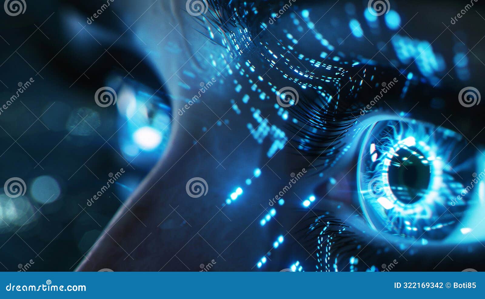 A Pair of Robotic Eyes, Reflecting a Complex Code Stock Illustration ...