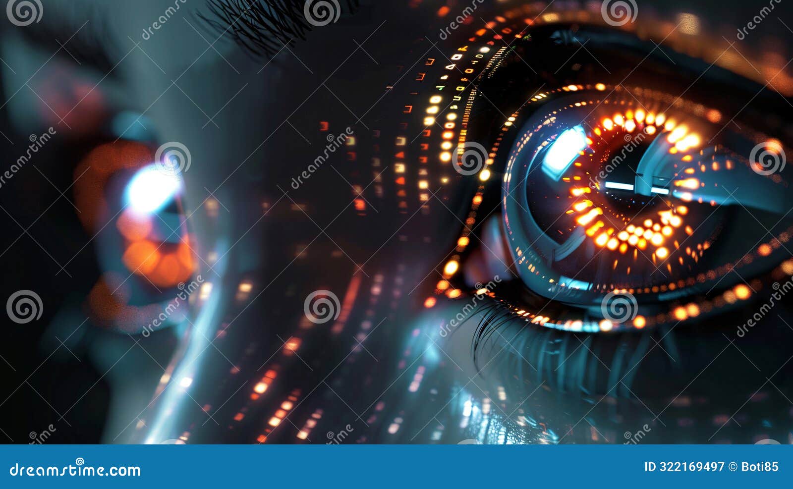 A Pair of Robotic Eyes, Reflecting a Complex Code Stock Illustration ...