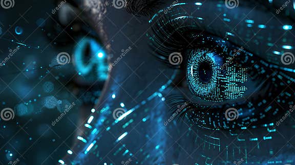 A Pair of Robotic Eyes, Reflecting a Complex Code Stock Illustration ...