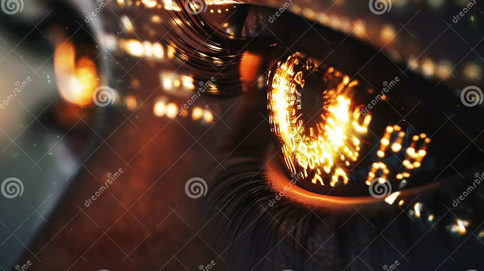 A Pair of Robotic Eyes, Reflecting a Complex Code Stock Illustration ...