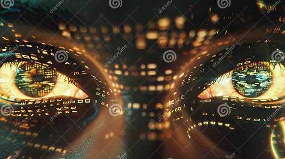 A Pair of Robotic Eyes, Reflecting a Complex Code Stock Illustration ...