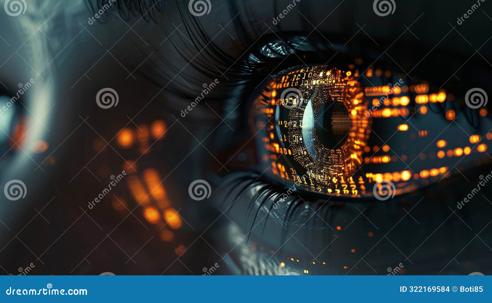 A Pair of Robotic Eyes, Reflecting a Complex Code Stock Illustration ...