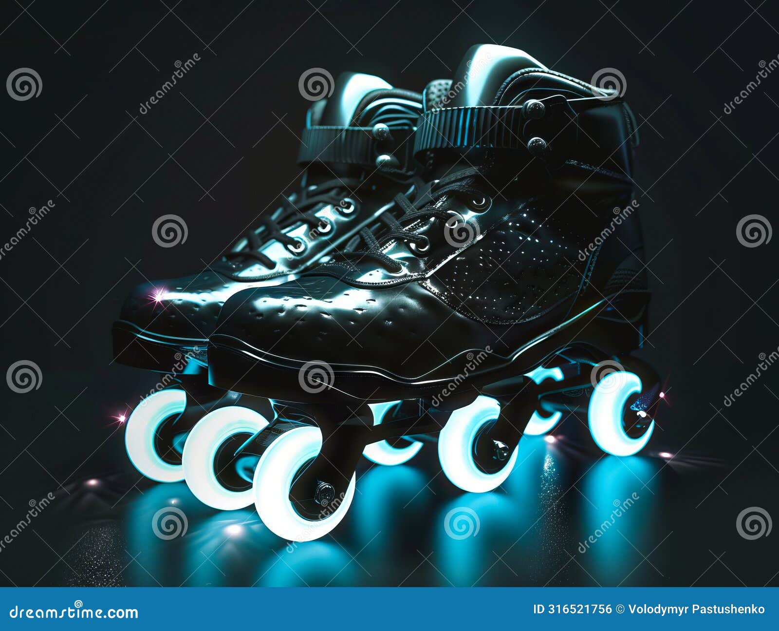 A Pair of Roller Skates with Glowing Wheels Stock Photo - Image of ...