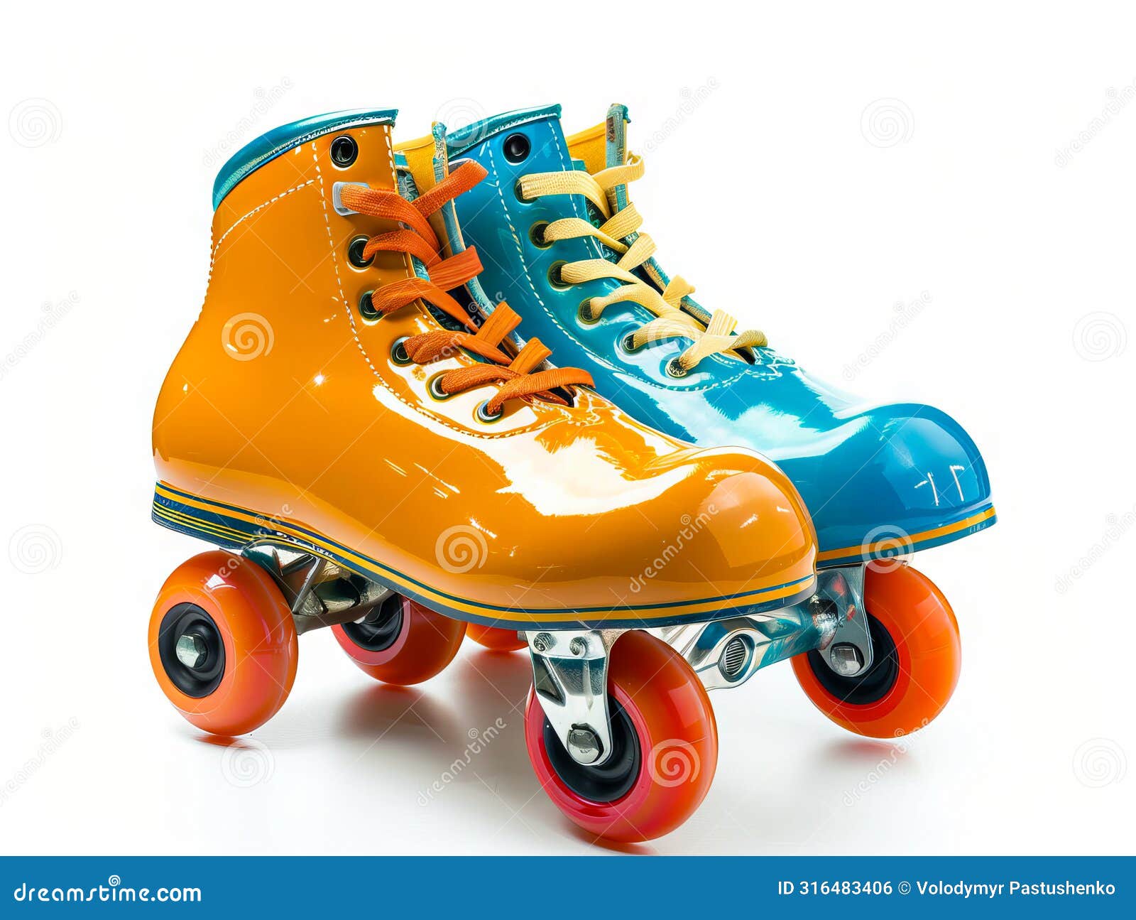 A Pair of Roller Skates with Orange and Blue Wheels Stock Photo - Image ...