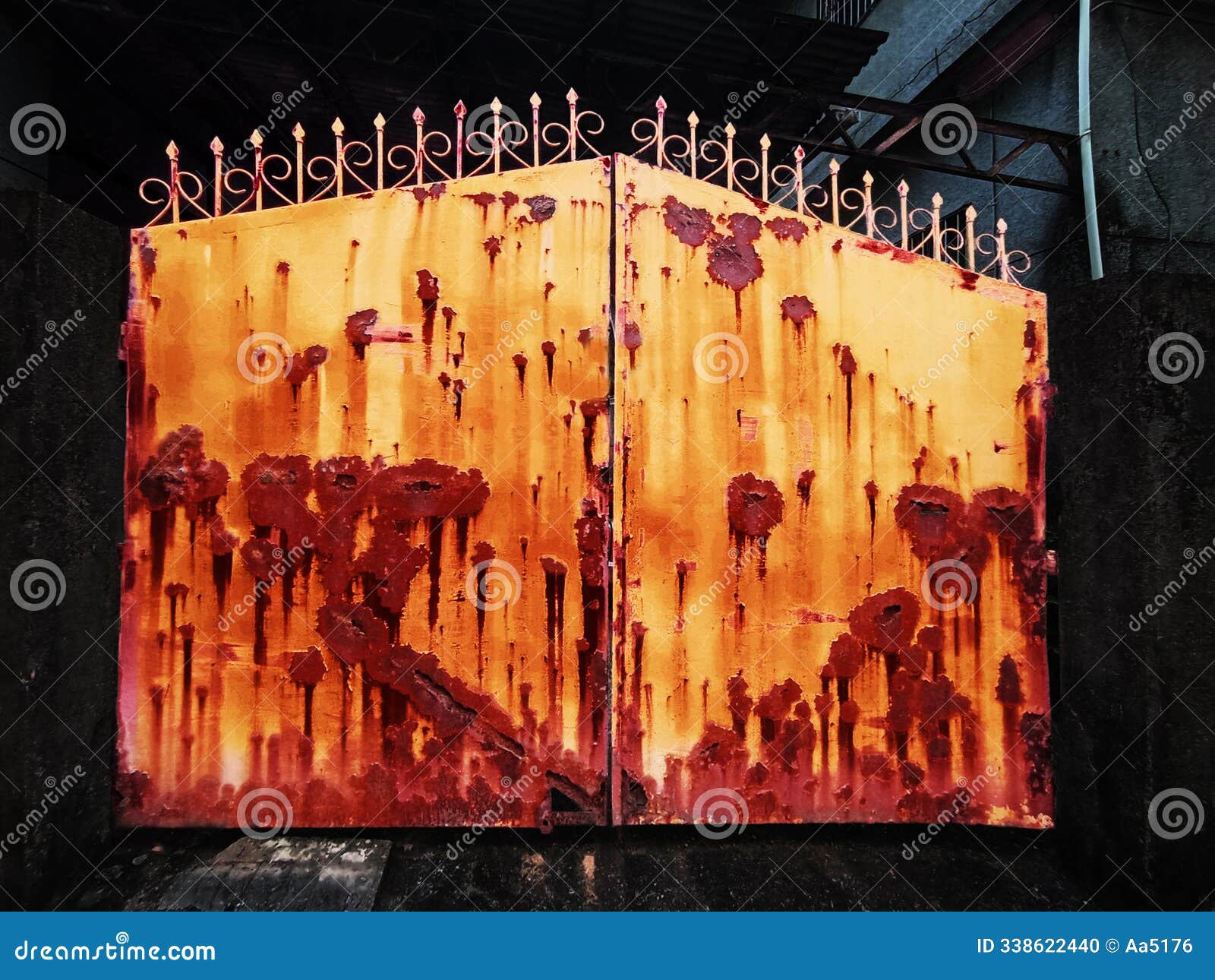 A Pair of Rusty Metal Doors Set within a Crumbling Stone Wall.door Rust ...