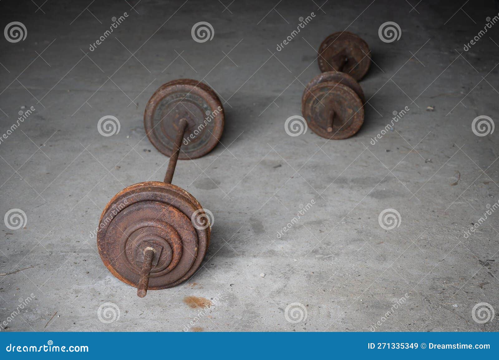 Pair of Rusty and Vintage Dumbbells on a Concrete Floor Stock Image ...