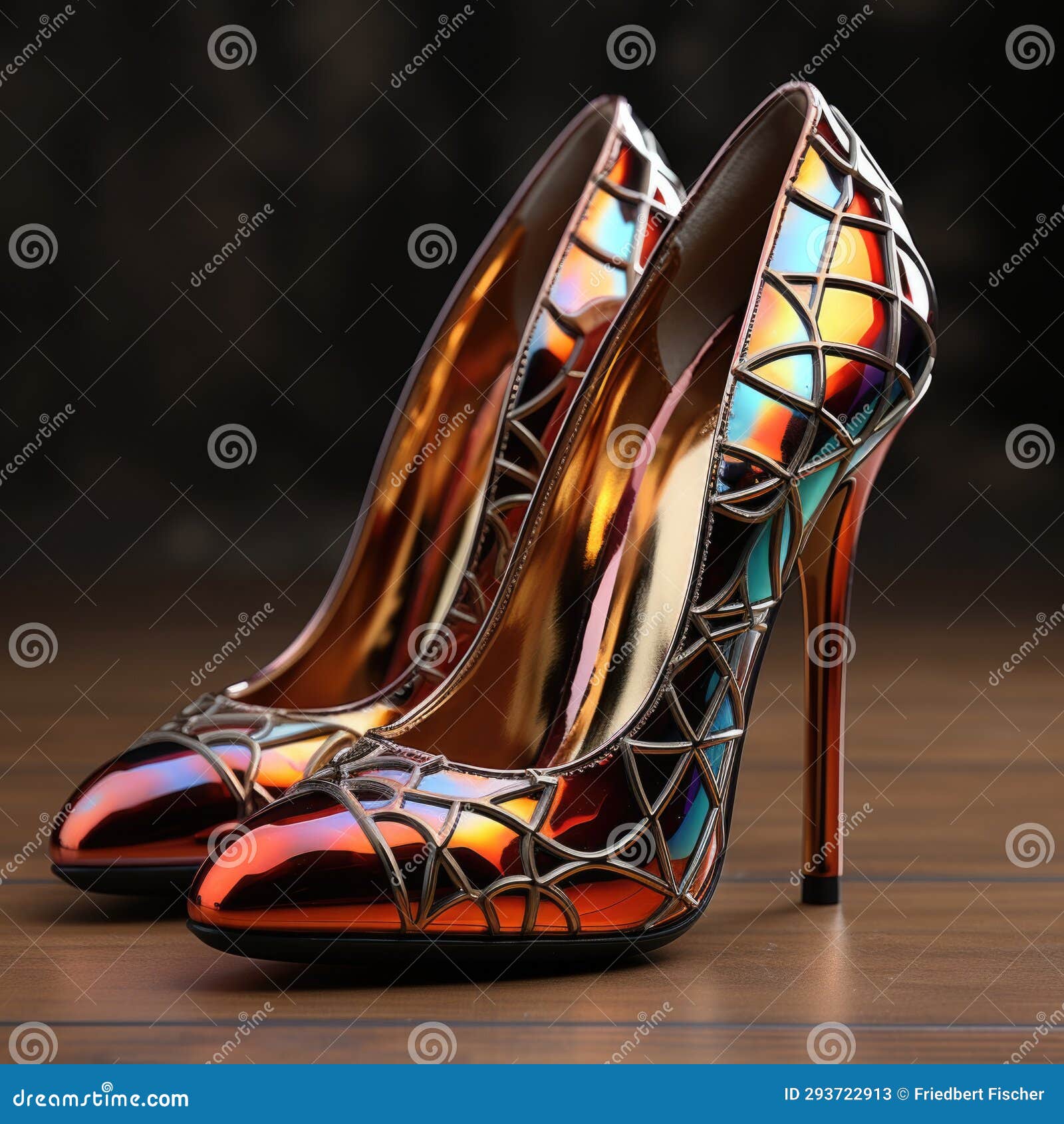 A Pair of Shiny High Heels on a Wooden Floor Stock Image - Image of ...