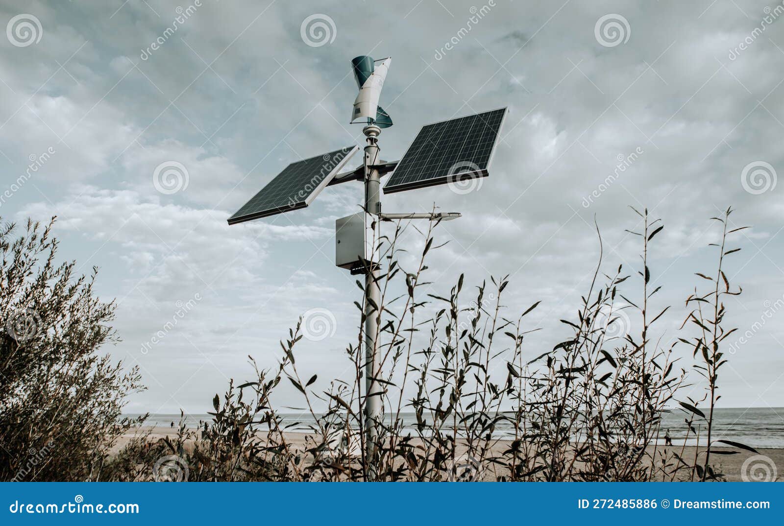 Pair of Solar Panels on a Pole. Ecological Energy. Cloudy Sky. Stock ...