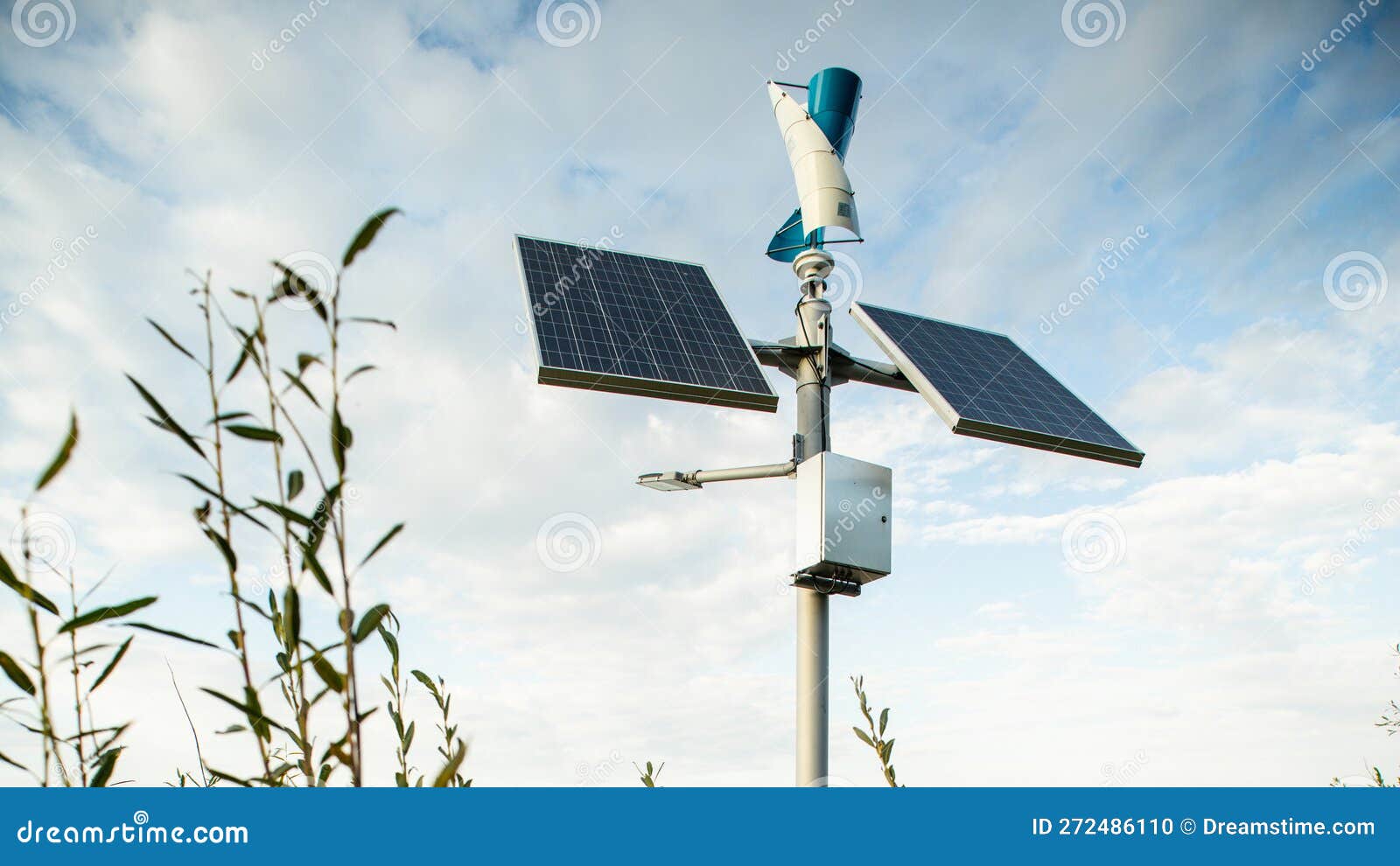 Pair of Solar Panels on a Pole. Ecological Energy. Cloudy Sky. Stock ...
