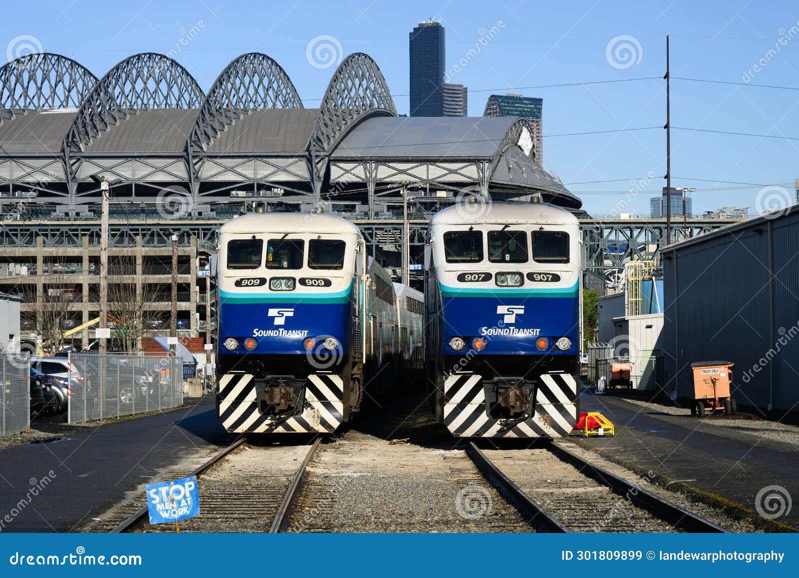 Pair of Sound Transit Commuter Trains Parked in Seattle Editorial Stock ...