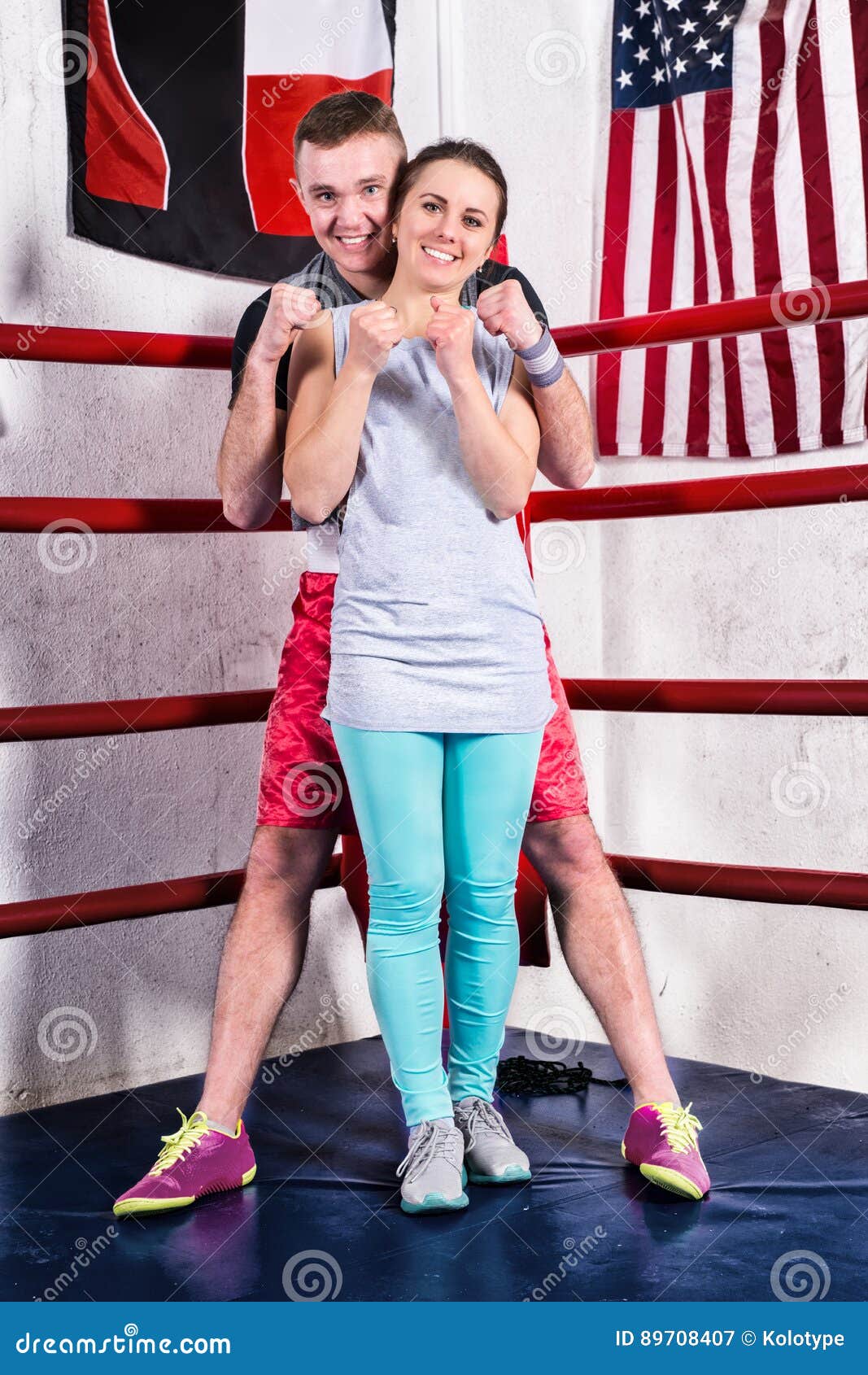 Pair in Sportswear Standing in a Boxing Pose in Regular Boxing R Stock ...