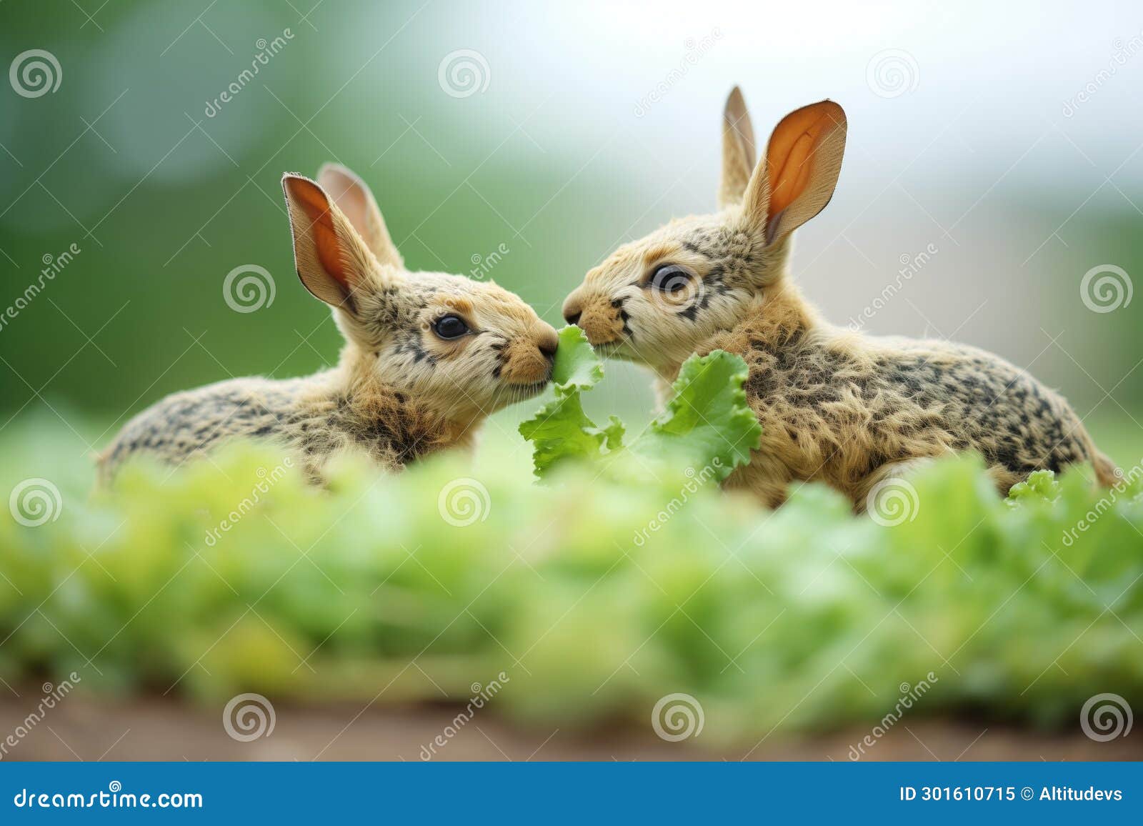 A Pair of Spotted Rabbits Feasting on Kale Leaves Stock Image - Image ...