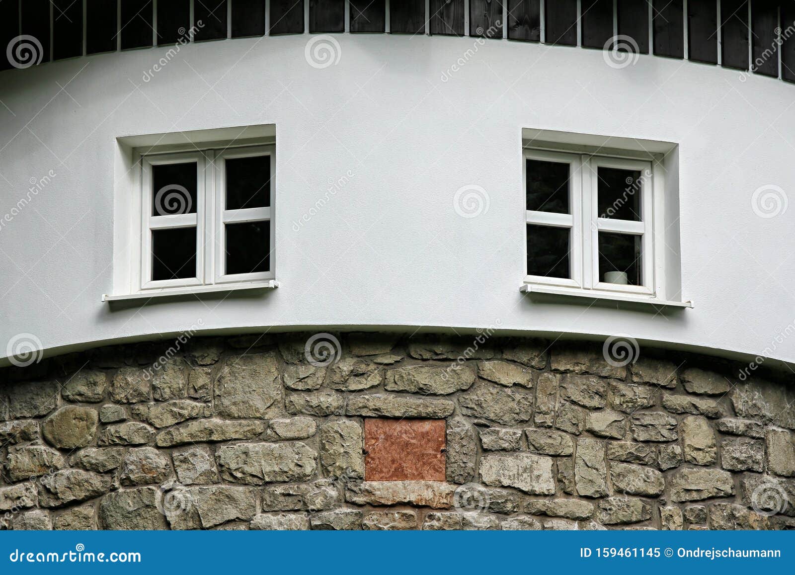 Pair of Square Windows on White Wall Stock Image - Image of wooden ...