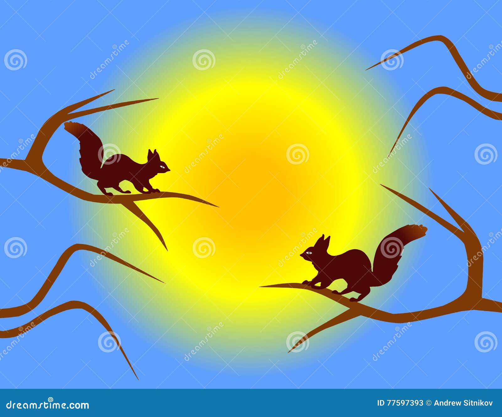 A pair of squirrels stock illustration. Illustration of branch - 77597393
