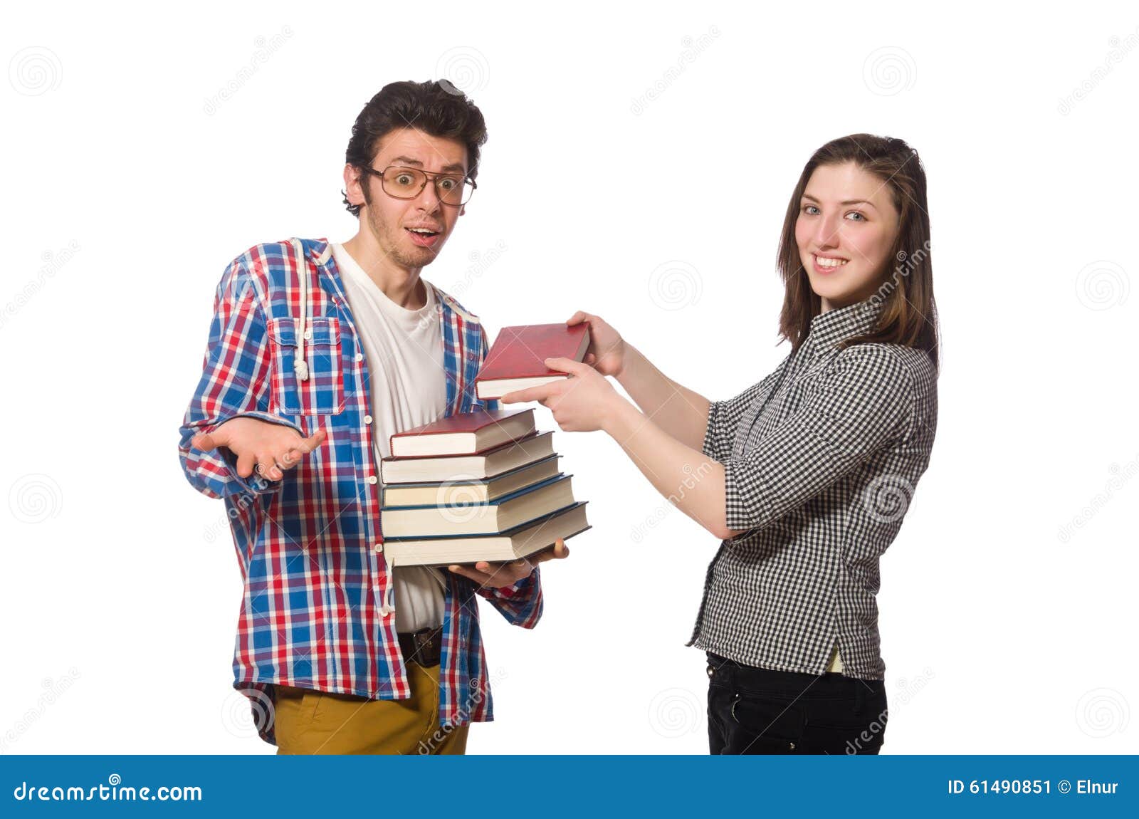 The Pair of Students Isolated on White Stock Image - Image of rucksack ...