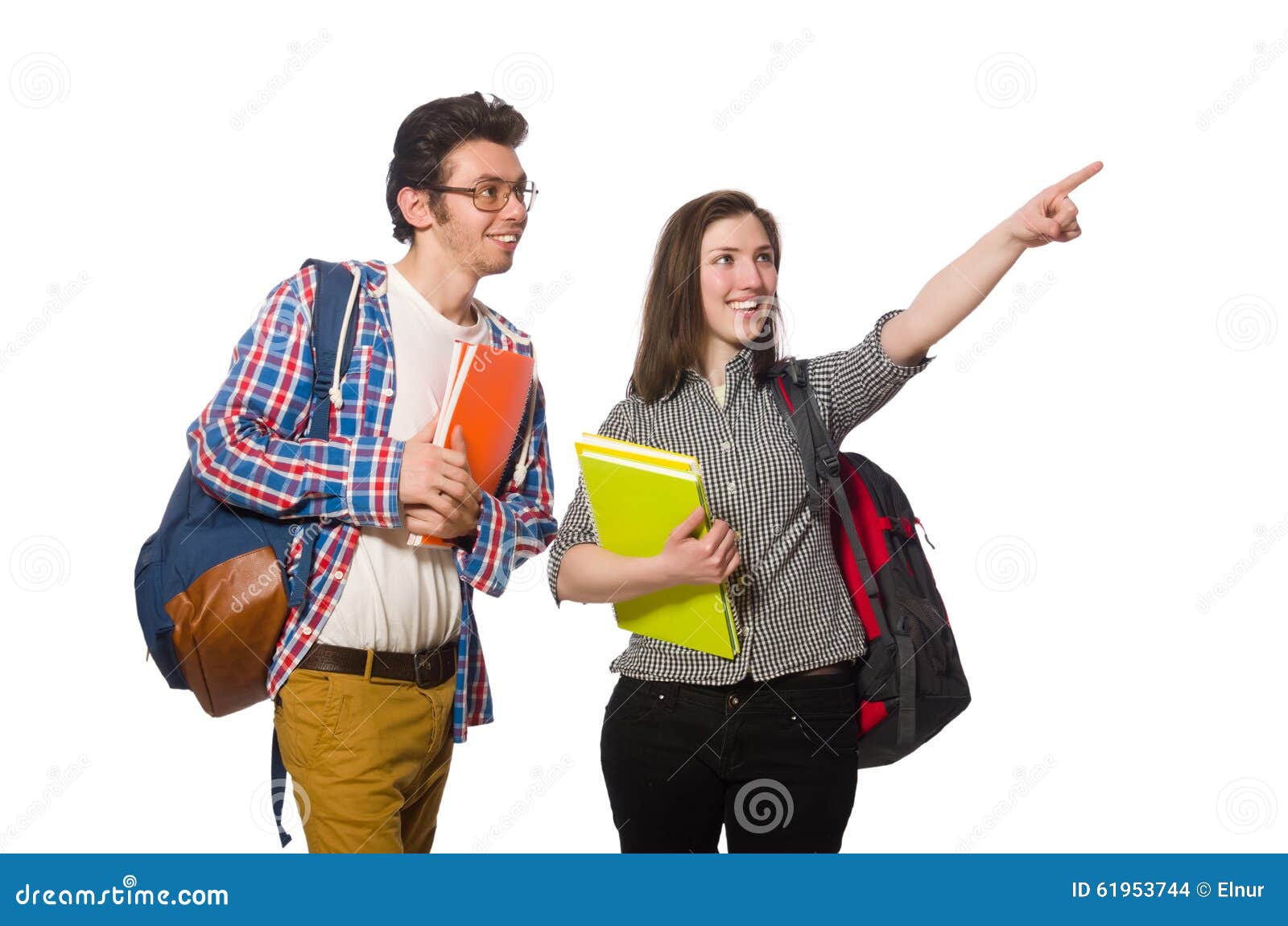 The Pair of Students Isolated on White Stock Photo - Image of girl ...