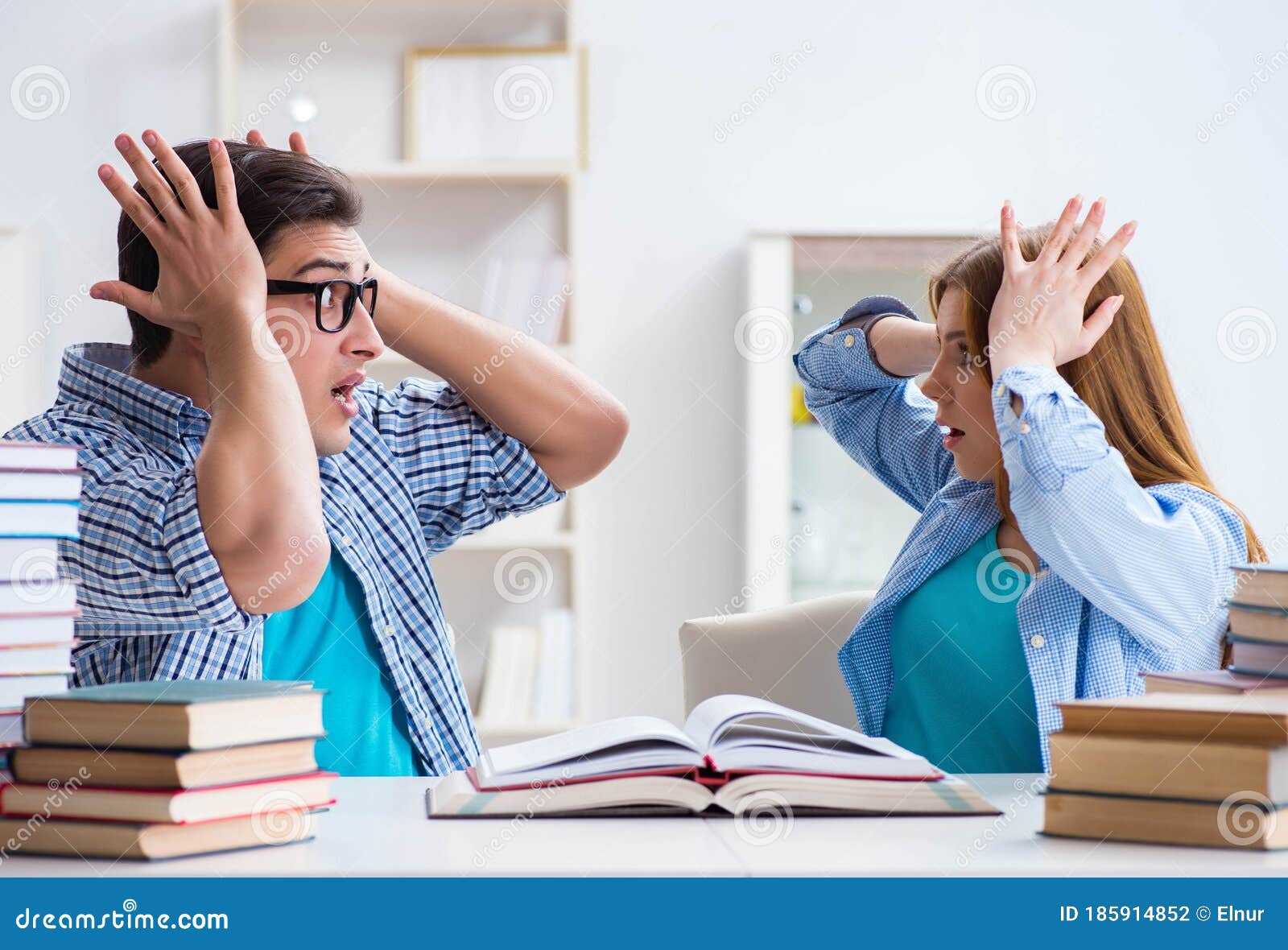 Pair of Students Studying for University Exams Stock Photo - Image of ...
