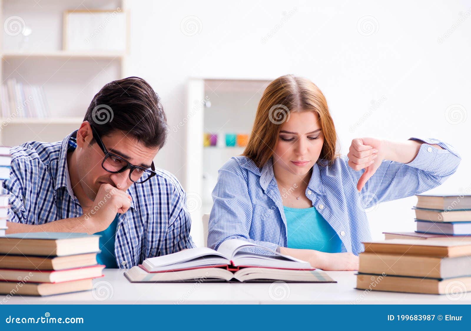 Pair of Students Studying for University Exams Stock Image - Image of ...