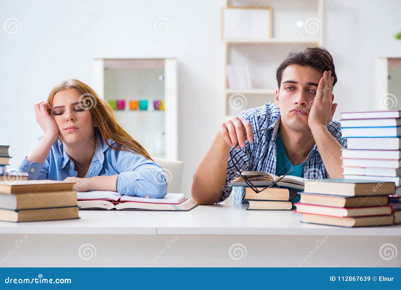 The Pair of Students Studying for University Exams Stock Image - Image ...