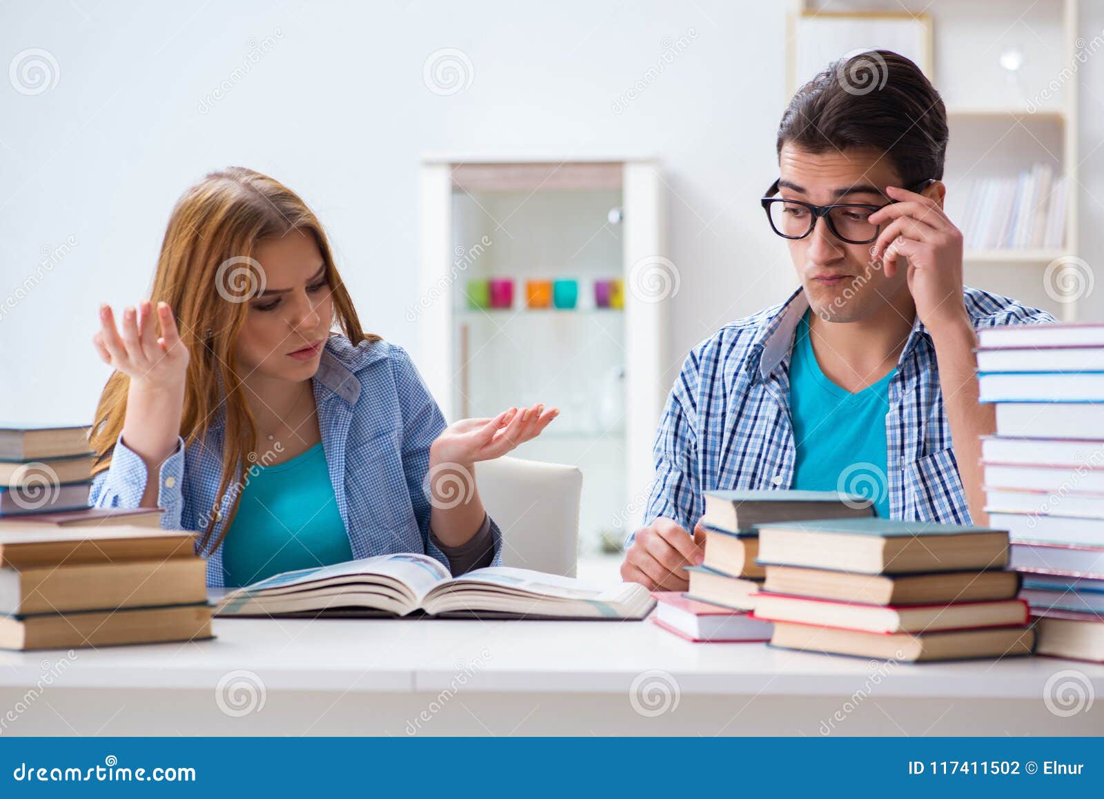 The Pair of Students Studying for University Exams Stock Photo - Image ...