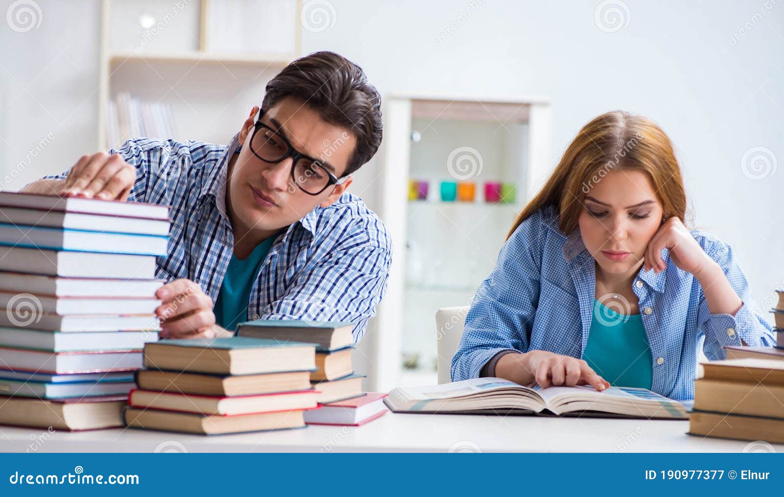 Pair of Students Studying for University Exams Stock Image - Image of ...
