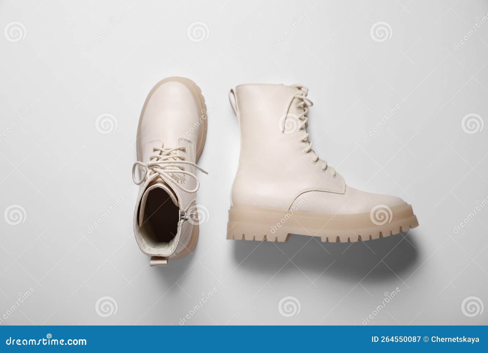Pair of Stylish Leather Shoes on Beige Background, Flat Lay Stock Image ...
