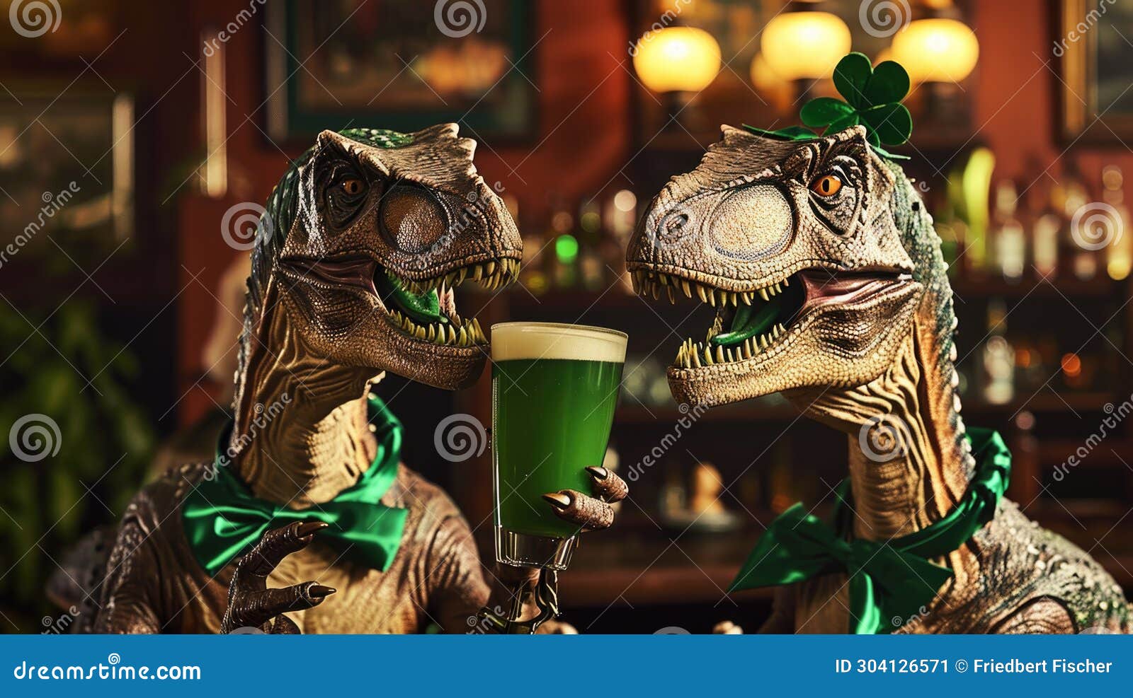 A Pair of T - Rex Drinking a Green Beer, St. Patrick Celebration with ...