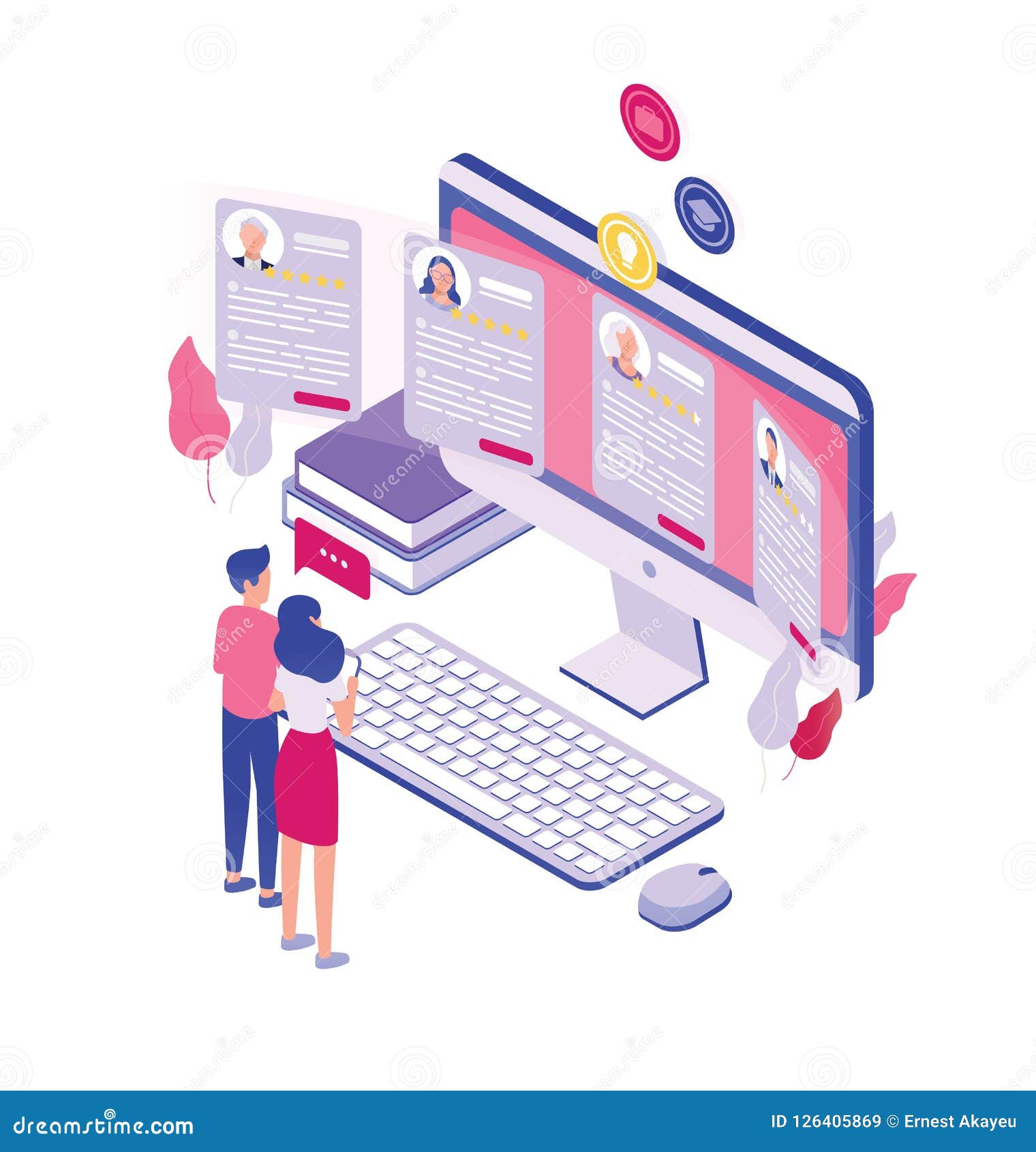 Pair of Tiny People Standing in Front of Giant Computer Screen and ...