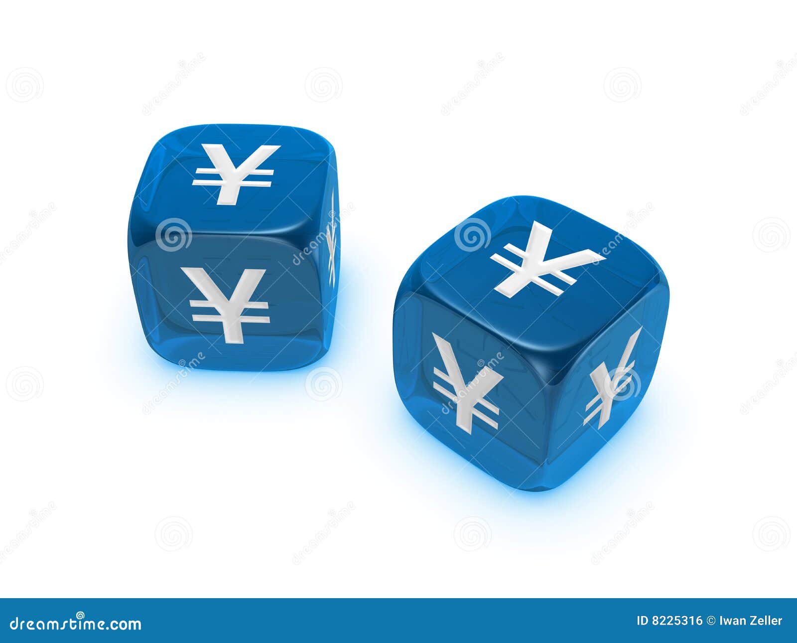Pair Of Translucent Blue Dice With Yen Sign Picture. Image: 8225316