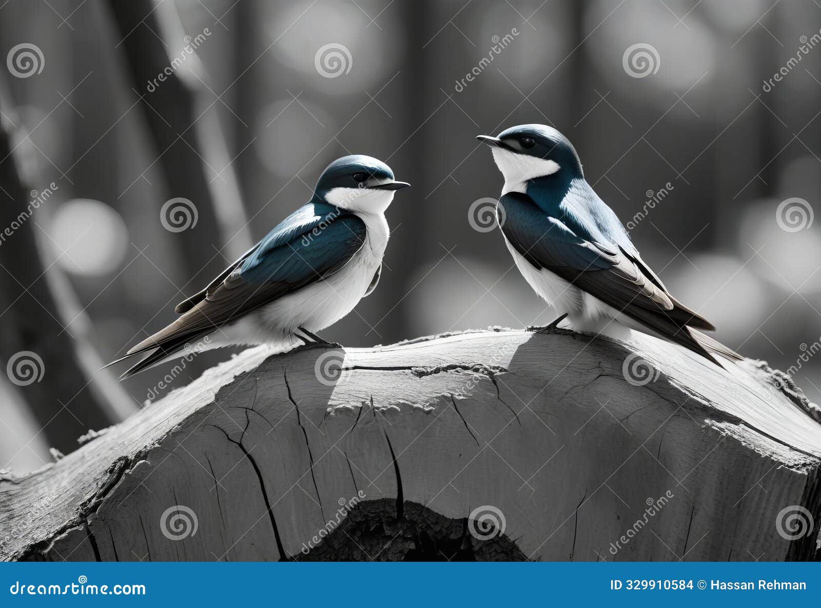 Pair of Tree Swallows on a Stump Stock Illustration - Illustration of ...