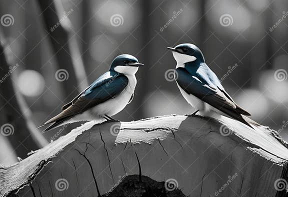 Pair of Tree Swallows on a Stump Stock Illustration - Illustration of ...