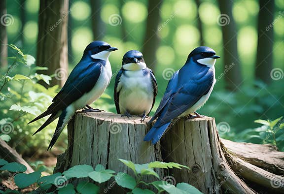 Pair of Tree Swallows on a Stump Stock Illustration - Illustration of ...
