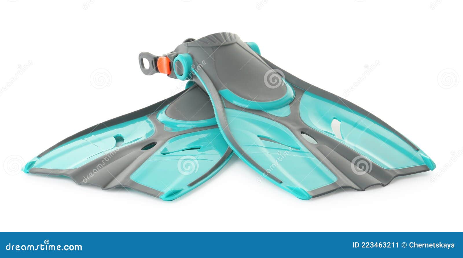 Pair of Turquoise Flippers on White Background Stock Image - Image of ...