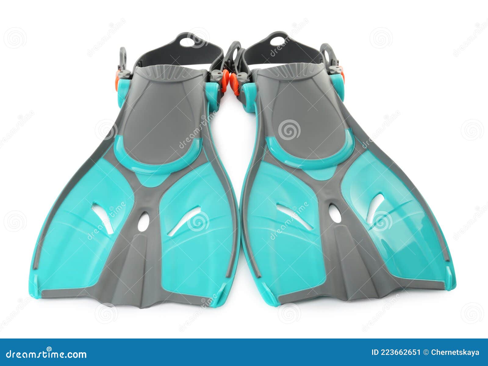 Pair of Turquoise Flippers on White Background Stock Image - Image of ...
