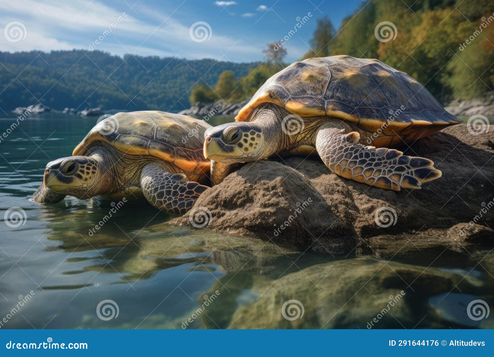 Pair of Turtles Sunbathing on a Rock Stock Photo - Image of animals, pair: 291644176