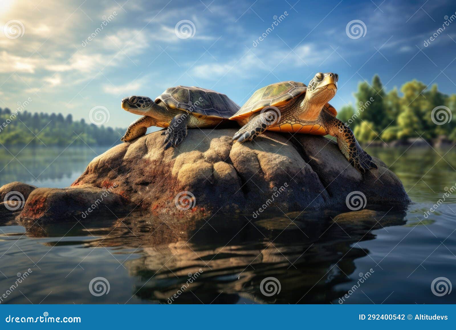 Pair of Turtles Sunbathing on a Rock Stock Photo - Image of wildlife, animals: 292400542