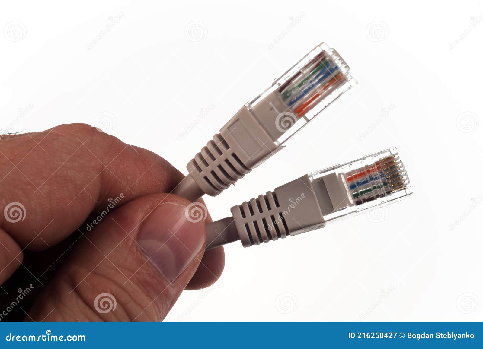 Pair Of Twisted Ethernet LAN Network Cables, In The Hand Of The Master ...