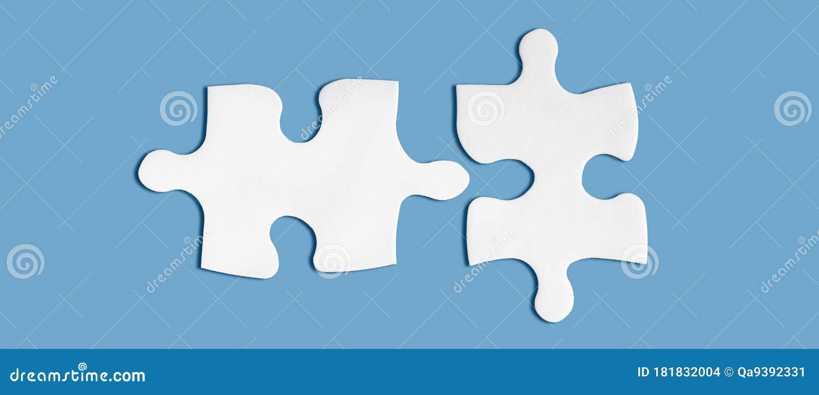 Pair of Two Matching Puzzle Pieces Isolated on Blue Background ...