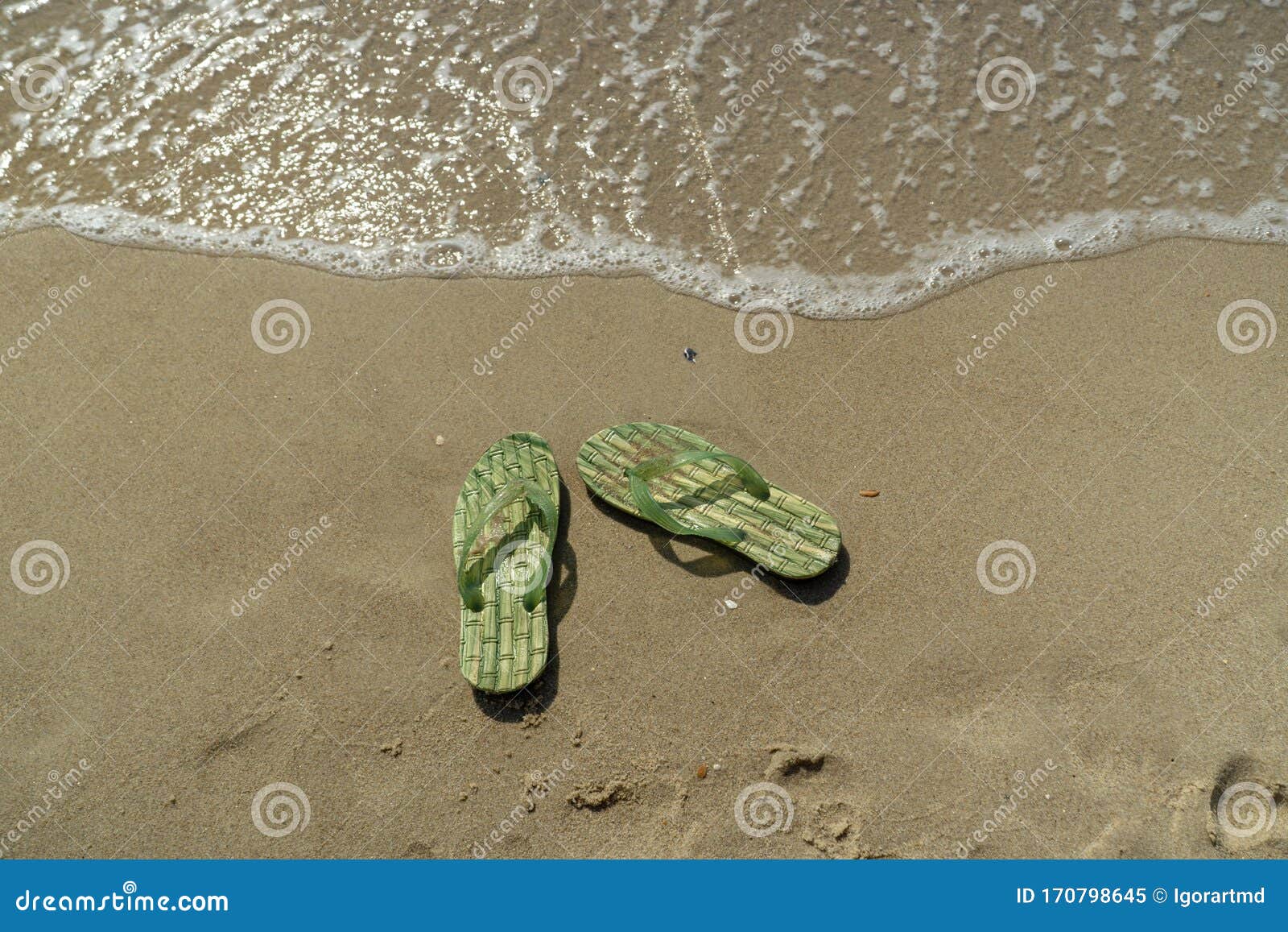 Pair, Two of Men`s Beach Slippers on the Sand Stock Image - Image of ...